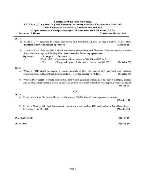 Sybba Ca Sem Iv Practical Slip 2019 Pattern Pdf