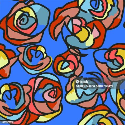 플로럴 벡터 배경 큰 꽃 선화 만화 장미 꽃 봉오리로 만든 식물 원활한 패턴 여름 모티프 윤곽 선개 그림입니다 스테인드 글라스