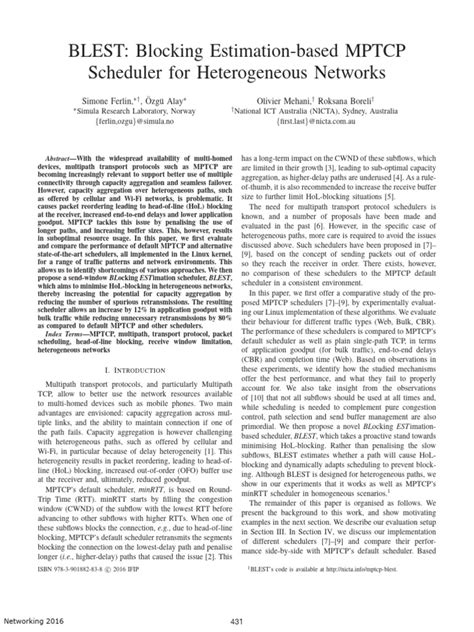 Blest Blocking Estimation Based Mptcp Scheduler For Heterogeneous