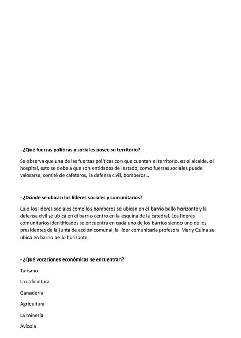 Qué Fuerzas Políticas Y Sociales Posee Su Territorio Yohana ¿qué