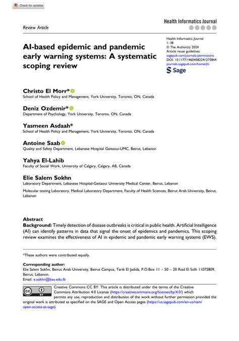 Pdf Ai Based Epidemic And Pandemic Early Warning Systems A