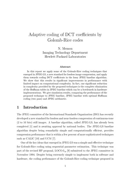 Pdf Adaptive Coding Of Dct Coefficients By Golomb Rice Codes