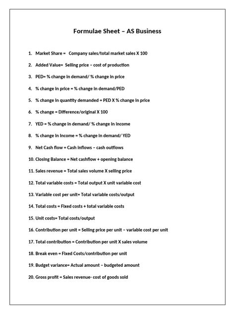 Formula Sheet 1 Pdf