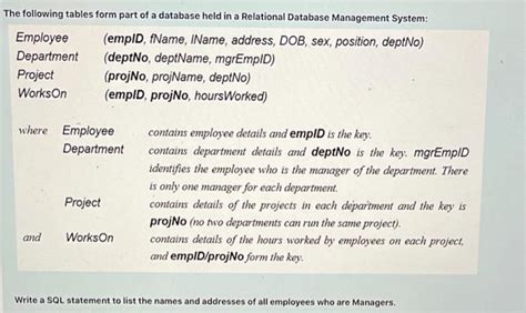 Solved The Following Tables Form Part Of A Database Held In