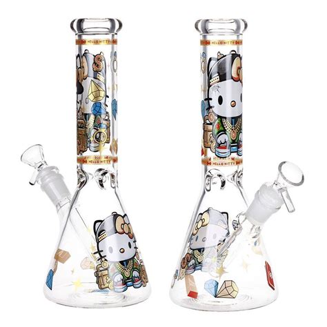 Swagged Out Kitty 10 Beaker Glass Bong With 3 Pinch Ice Catcher
