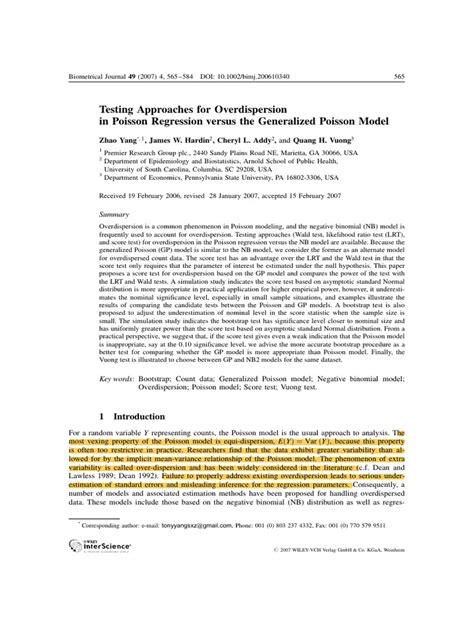 Biometrical J 2007 Yang Testing Approaches For Overdispersion In