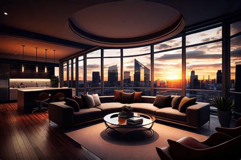 Premium Ai Image Penthouse Suite With Sweeping Views Of Sunset Over