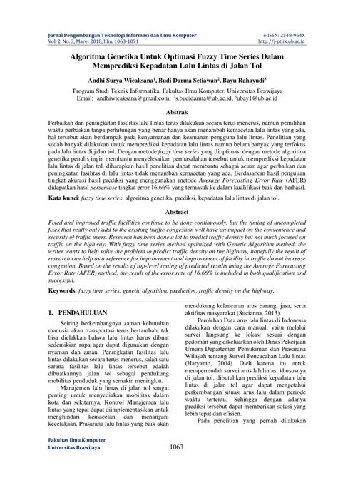 Pdf Algoritma Genetika Untuk Optimasi Fuzzy Time Series Dalam