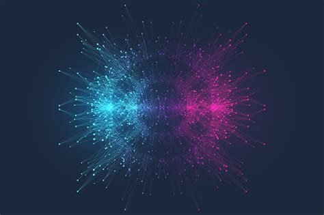 양자 컴퓨터 기술 개념 딥 러닝 인공 지능 비즈니스 과학 기술을 위한 빅 데이터 알고리즘 시각화 파도 흐름 점 선 양자 벡터 그림입니다 인공지능에 대한 스톡 벡터 아트 및