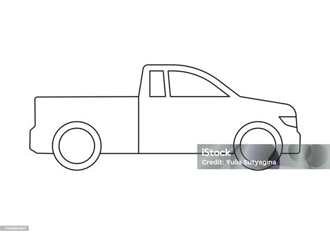 자동차 픽업 운송 모델 색칠 선 아이콘입니다 자신의 여객 운송 여행용 자동차 벡터 기호 윤곽선 검은색에 대한 스톡 벡터 아트 및