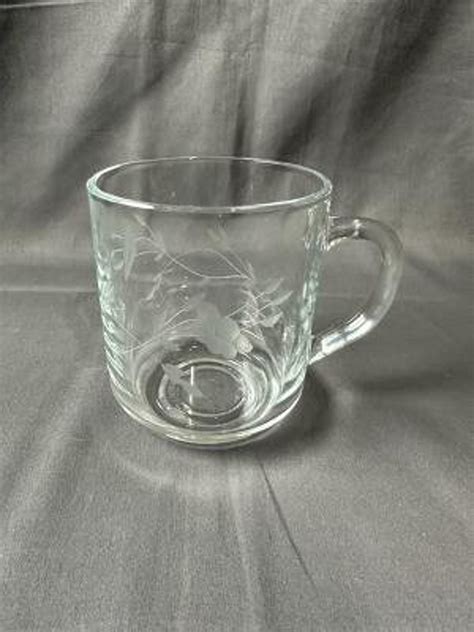 Vintage Luminarc Etched Floral Glass Mug Cup 8oz Etsy