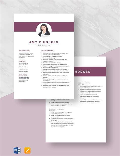 Ehs Director Resume In Word Pages Download