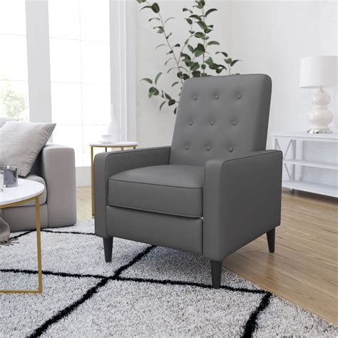 Merrick Lane Recliner Chair Light Gray Mid Century Modern Faux Leather