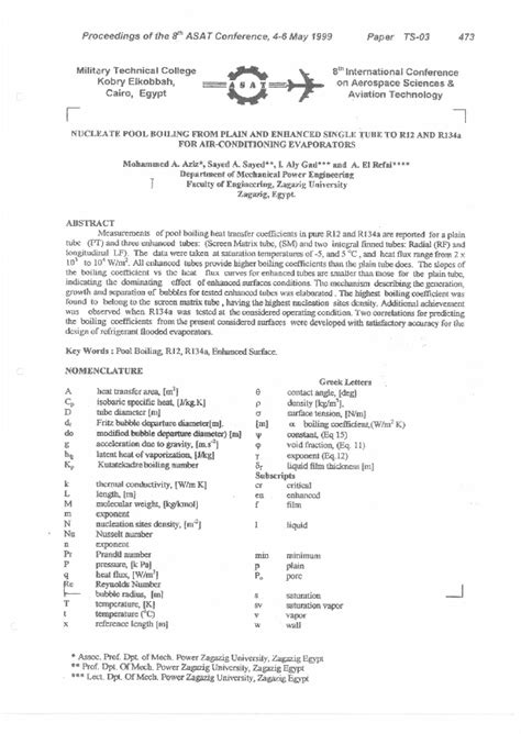Pdf Nucleate Pool Boiling From Plain And Enhanced Single Tube To R12 And R134a For Air