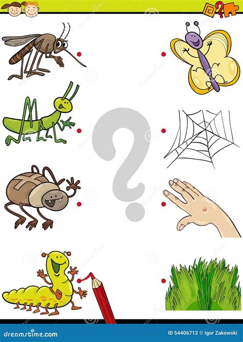 match elements education game stock vector illustration of mosquito butterfly 54406712
