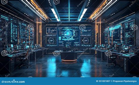 Cybersecurity Command Center With Futuristic Screens Stock Image 284935645