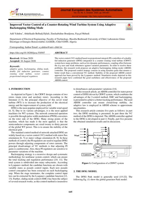 Pdf Improved Vector Control Of A Counter Rotating Wind Turbine System Using Adaptive