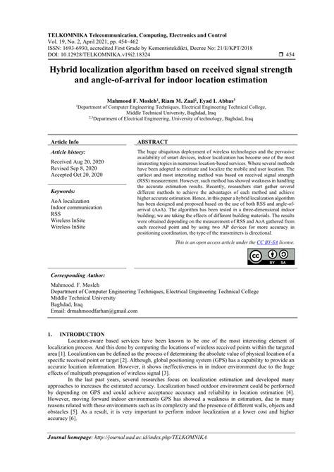 Pdf Hybrid Localization Algorithm Based On Received Signal Strength