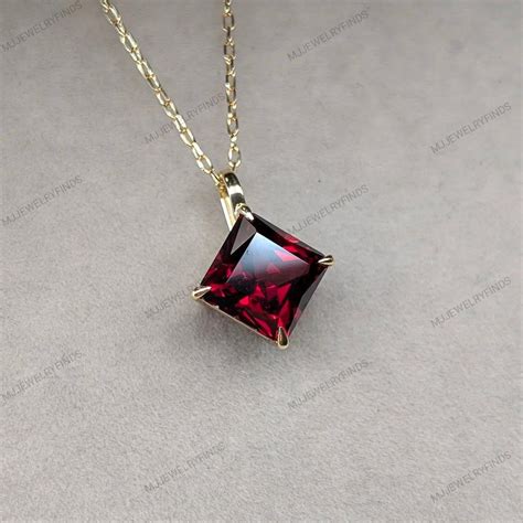 Red Spinel Gold Pendant Necklace Princess Cut Stone Etsy