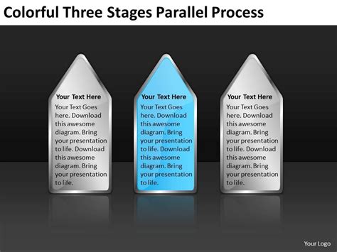 Business Model Diagram Colorful Three Stages Parallel Process Powerpoint Templates PowerPoint