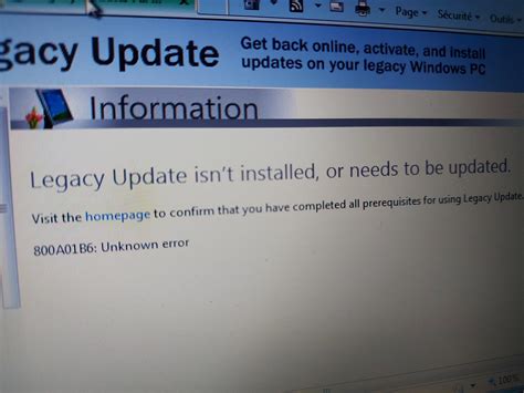 Legacy Update Error Not Installed R Windows7