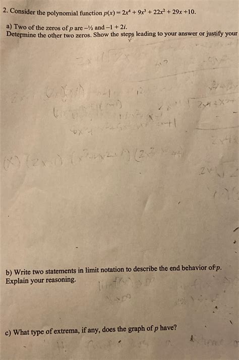 Solved Consider The Polynomial Function