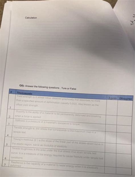 Solved Calculation Q5 Answer The Following Questions Ture