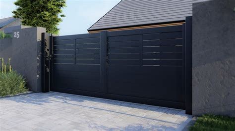 Portail Coulissant Aluminium Discreto Noir Sablé Cofreco L356 X H169
