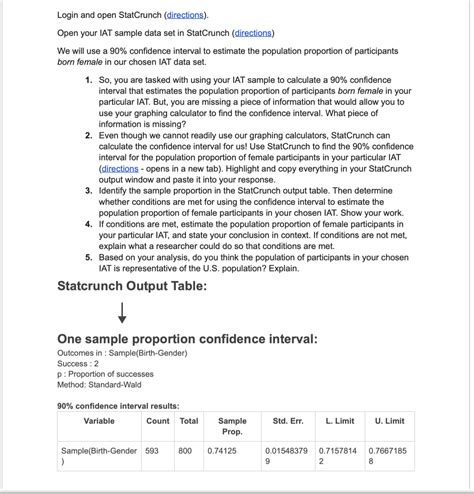 Solved Login And Open StatCrunch Directions Open Your IAT Chegg