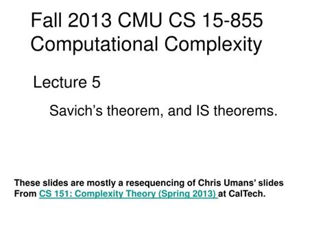 Ppt Fall 2013 Cmu Cs 15 855 Computational Complexity Powerpoint