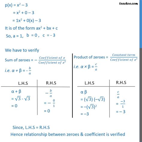 Example 3 Find Zeroes Of Polynomial X2 3 And Verify Examples