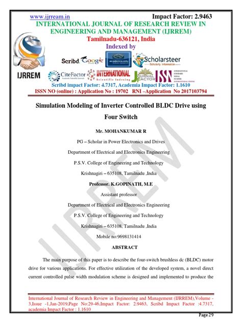 Simulation Modeling Of Inverter Controlled Bldc Drive Using Four Switch