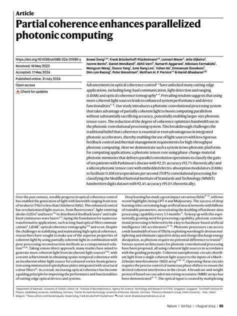 Partial Coherence Enhances Parallelized Photonic Computing Pdf