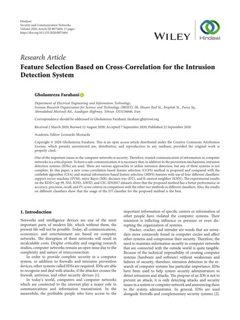 pdf feature selection based on cross correlation for the intrusion