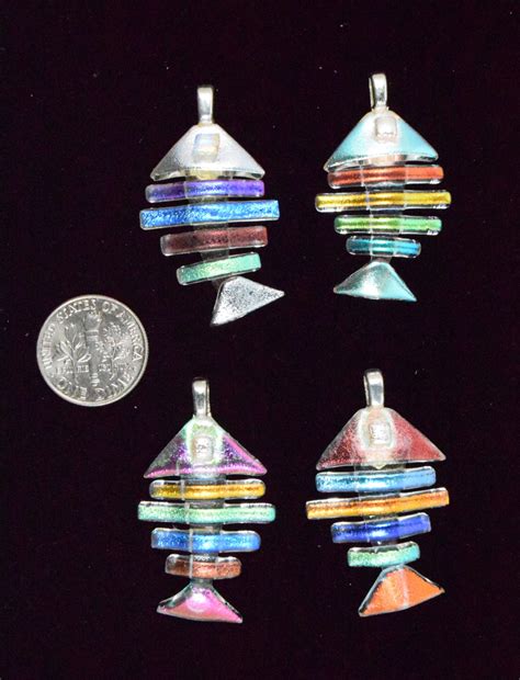 Medium Clear Dichroic Glass Bonefish Pendant Unique Pewter