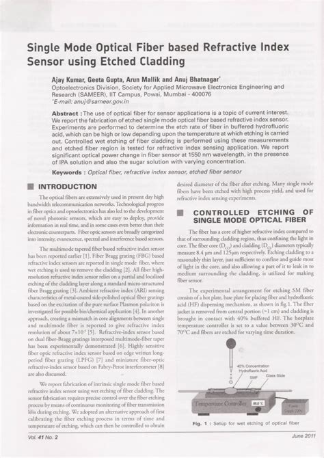 Pdf Single Mode Optical Fiber Based Refractive Index Sensor Using