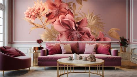 Wallpaper Pink And Gold Floral Stock Illustration Illustration Of