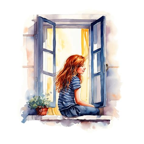 Девушка стоящая у окна рисует акварель Премиум векторы