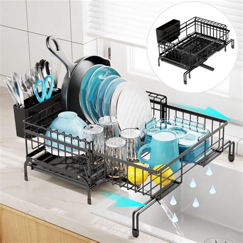 Gslife Expandable Dish Drying Rack With Drainboard Anti Rust 2 In 1