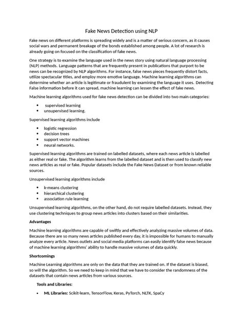 Fake News Detection Using Nlp Pdf Machine Learning Databases