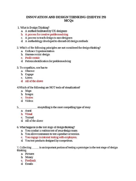 Innovation And Design Thinking Mcq Pdf