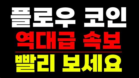 플로우 코인 역대급 속보 빨리 보세요 Youtube