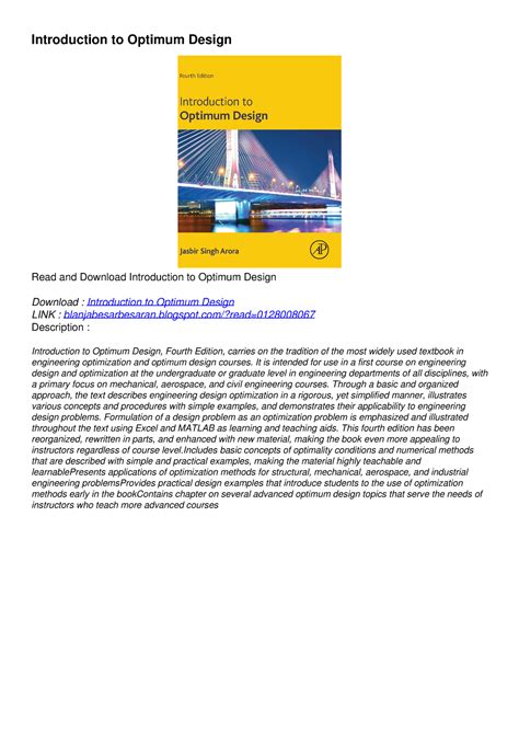 PDF Read Online Introduction To Optimum Design Ebooks Introduction To Optimum Design Read And