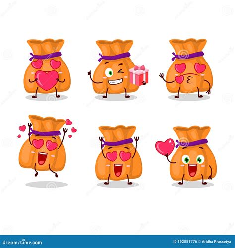 Orange Candy Sack Cartoon Character With Love Cute Emoticon Stock