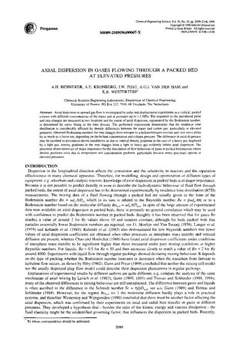 Pdf Axial Dispersion In Gases Flowing Through A Packed Bed At Elevated Pressures Dokumen Tips