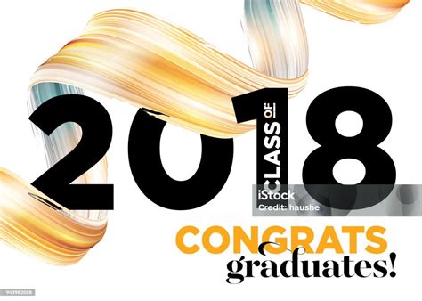 축 하 졸업생 클래스 2018의 벡터 로고 디자인 인사말 카드 배경 창조적인 금 페인트 리본 및 인쇄 술 대학 학생 수상입니다 축 하 행사입니다 파티 초대장 상에 대한 스톡