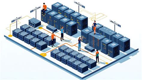 Rows Of Server Racks In A Data Center Hallway Stock Illustration Illustration Of Maintenance
