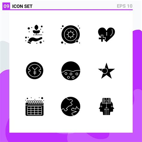 Set Of 9 Vector Solid Glyphs On Grid For Skin Money Heart Yen Coin Editable Vector Design