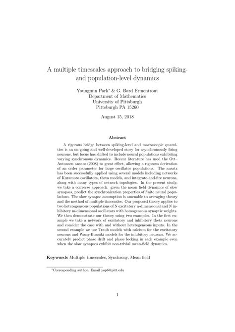 Pdf A Multiple Timescales Approach To Bridging Spiking And