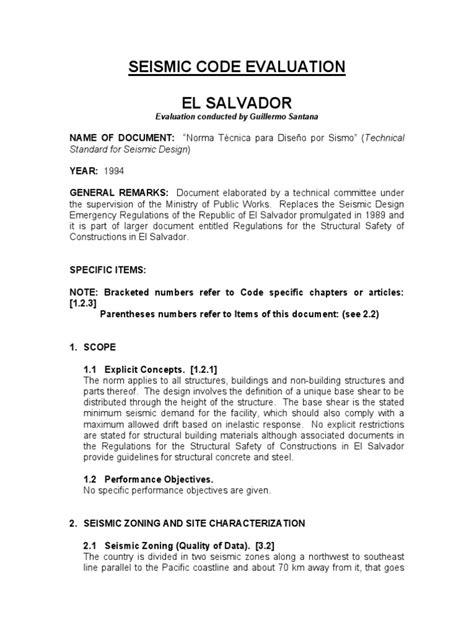El Salvador Seismic Pdf Earthquakes Structural Load
